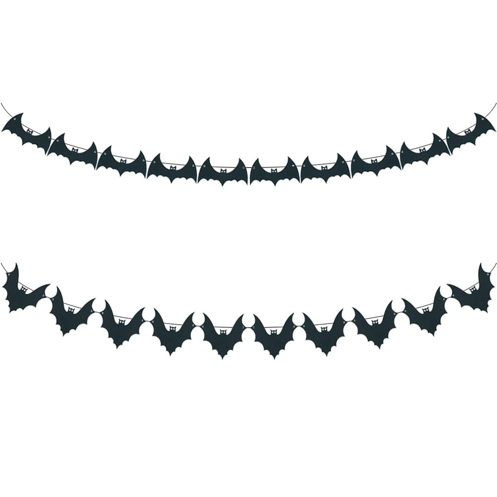 SaktopDeco 2 Pack Felt Black Bat Garland Banner Flying Bats for Fireplace Haunted House Halloween Themed Party Decorations