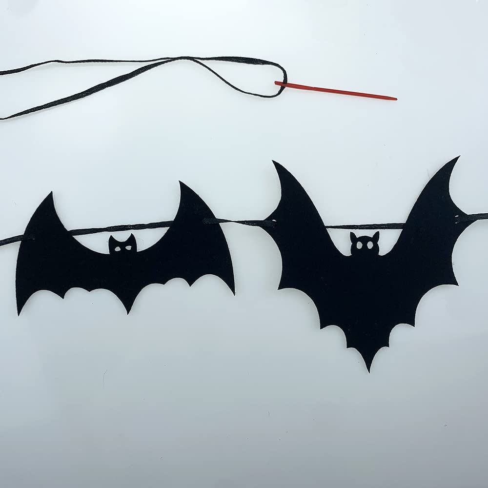 SaktopDeco 2 Pack Felt Black Bat Garland Banner Flying Bats for Fireplace Haunted House Halloween Themed Party Decorations