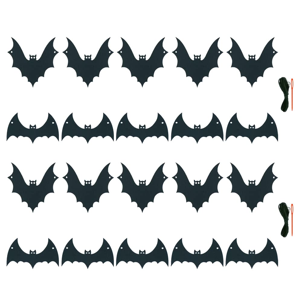 SaktopDeco 2 Pack Felt Black Bat Garland Banner Flying Bats for Fireplace Haunted House Halloween Themed Party Decorations