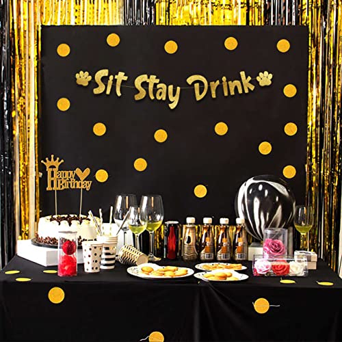 Sit Stay Drink Gold Glitter Banner – Dog Birthday Banner and Decorations – Funny Puppy Birthday Party Supplies and Gifts