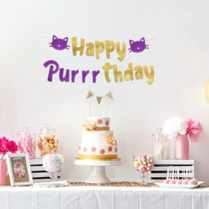 Happy Purrrthday Glitter Banner – Cat Birthday Banner and Decorations – Funny Kitten Birthday Party Supplies and Gifts