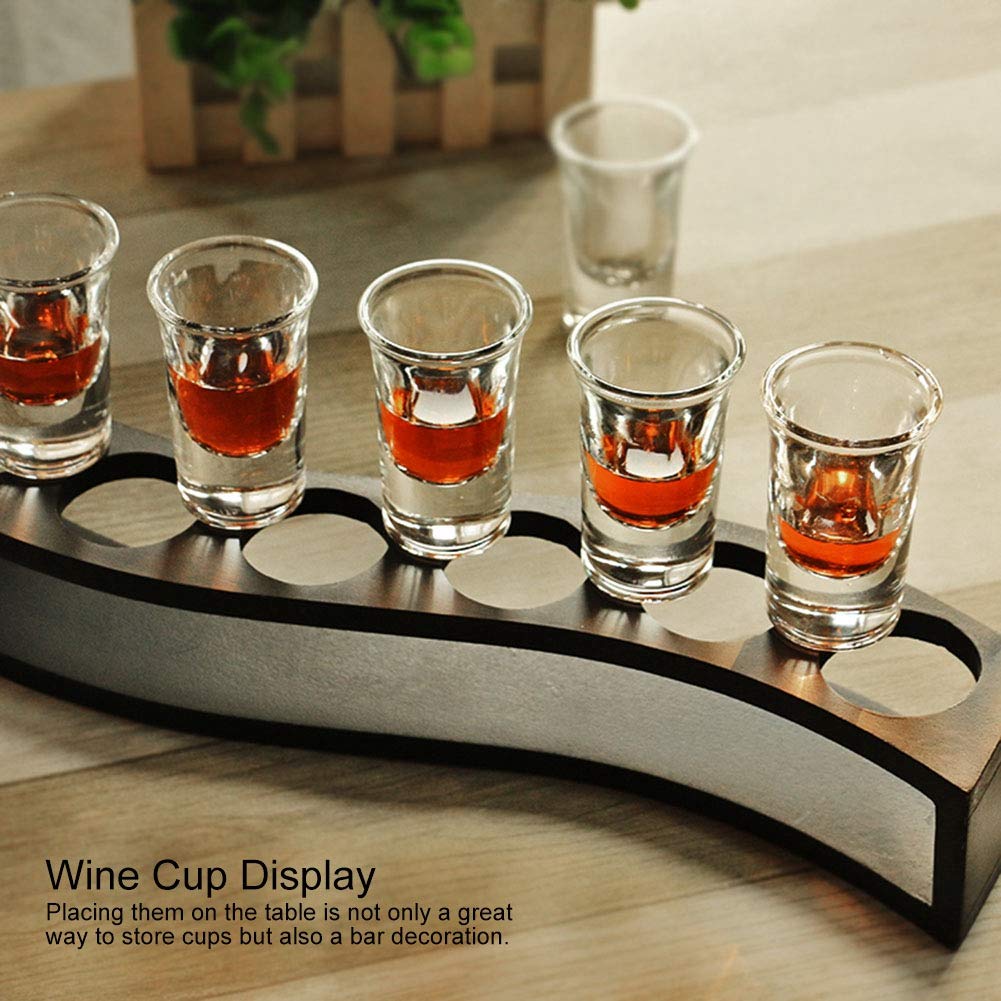 Jerliflyer Wine Cup Rack, S Shape 6 Holes Bamboo Black Wine Cup Rack Easy Maintaining Desktop Glass Holder Display for KTV, Bar, Kitchen(Black S6 holes)