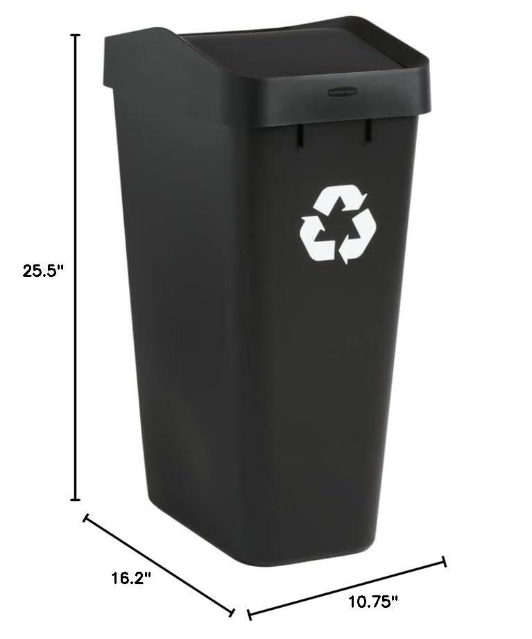 Rubbermaid Swing Top Recycling Container for Home and Kitchen, Easy Access Disposal and Slim Modern Recycle Bin with Lid, 12.2 Gallon Capacity, Black