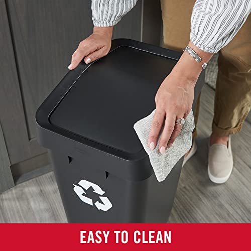 Rubbermaid Swing Top Recycling Container for Home and Kitchen, Easy Access Disposal and Slim Modern Recycle Bin with Lid, 12.2 Gallon Capacity, Black