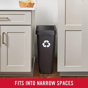 Rubbermaid Swing Top Recycling Container for Home and Kitchen, Easy Access Disposal and Slim Modern Recycle Bin with Lid, 12.2 Gallon Capacity, Black