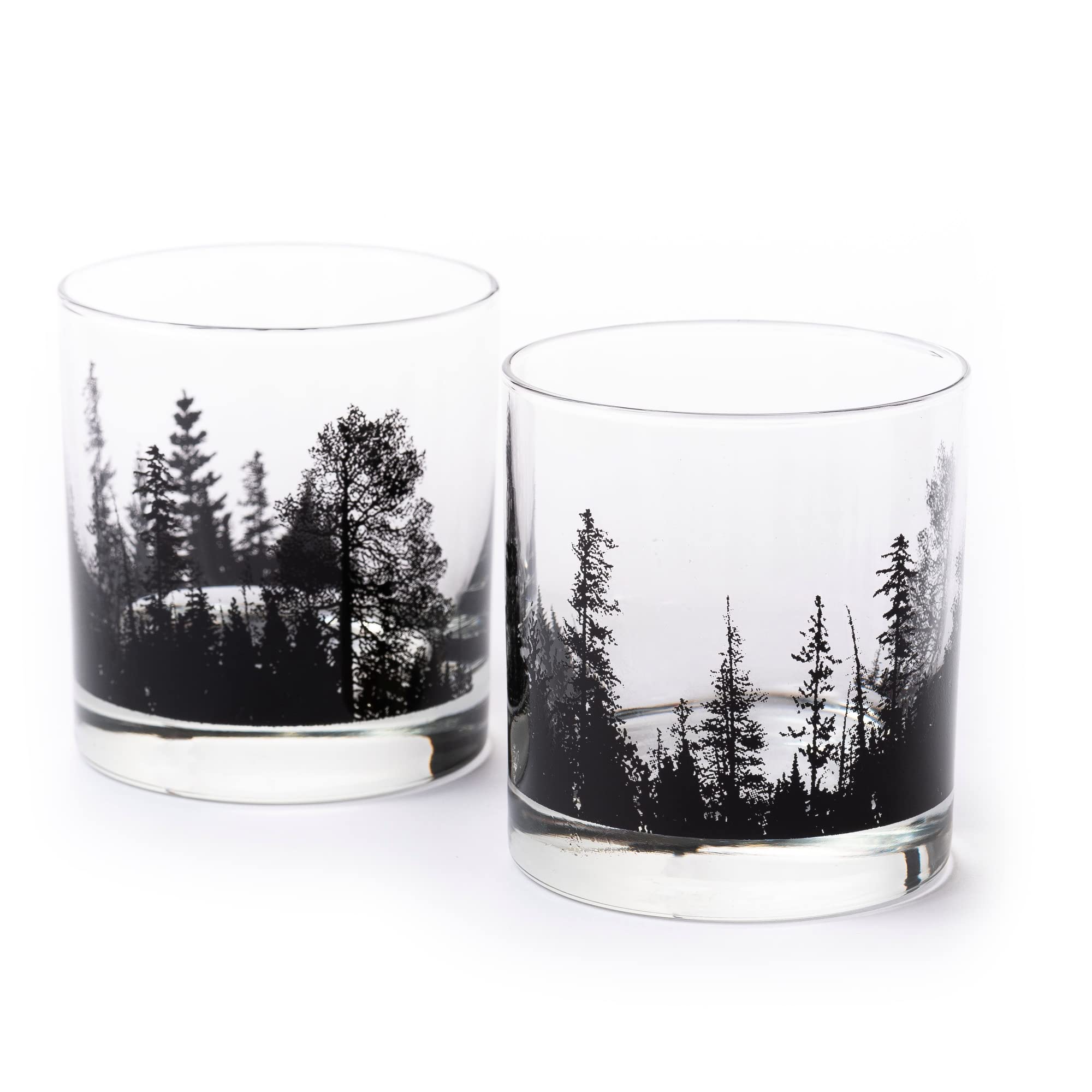 Black Lantern Handmade Whiskey Glasses - Unique Themed Cocktail & Everyday Use Drinking Glasses, Perfect for Outdoor Enthusiasts & Nature Lover (One 11oz. Glass) Forest Landscape Design