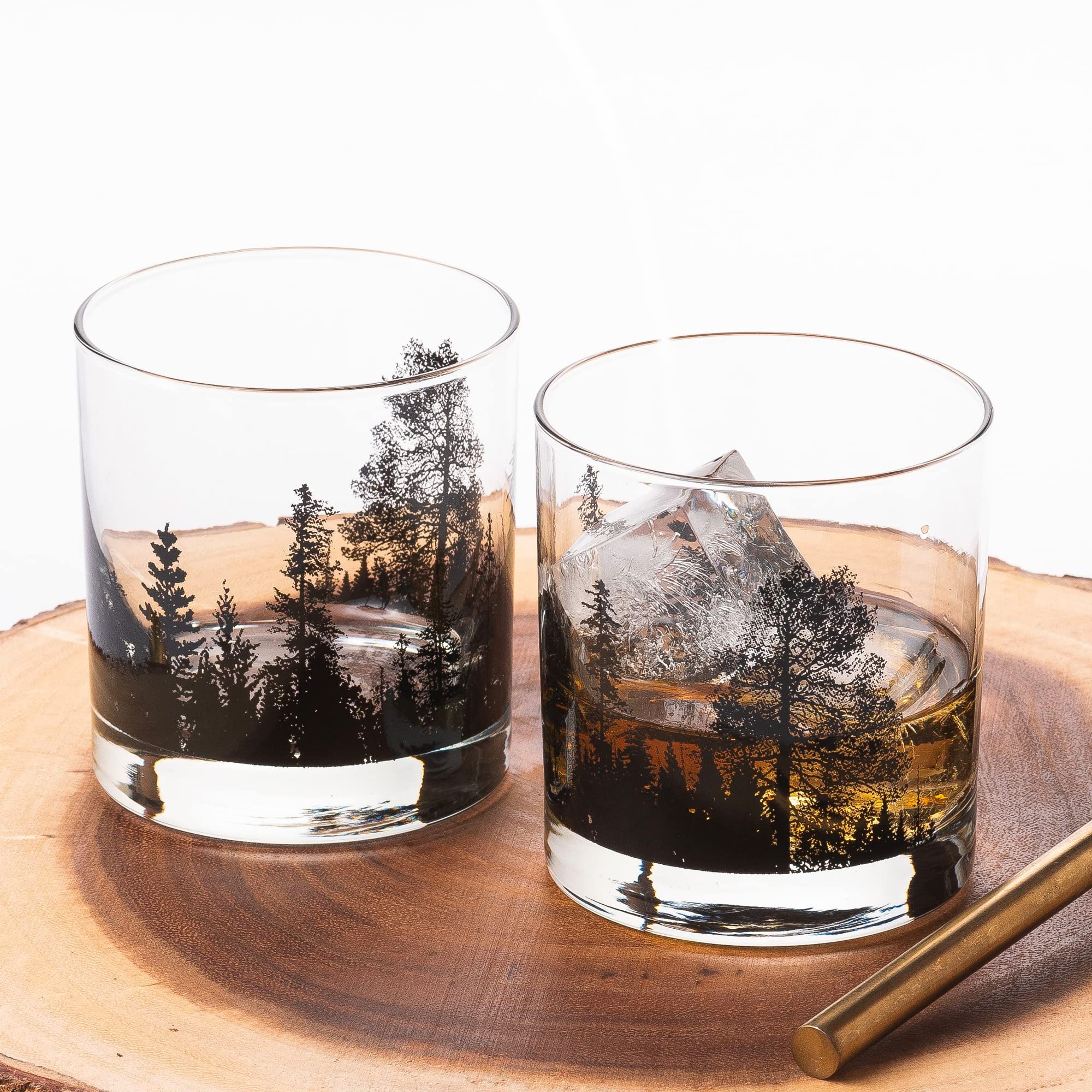 Black Lantern Handmade Whiskey Glasses - Unique Themed Cocktail & Everyday Use Drinking Glasses, Perfect for Outdoor Enthusiasts & Nature Lover (One 11oz. Glass) Forest Landscape Design