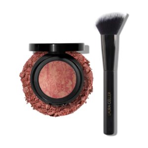 laura geller new york baked blush-n-brighten marbleized blush - tropical peach and angled blush brush bundle