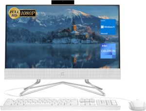 hp all-in-one desktop, 21.5" fhd display, intel celeron j4025 processor, 32gb ddr4 ram, 1tb pcie ssd, webcam, wi-fi, hdmi, rj-45, wired keyboard&mouse, windows 11 home, white