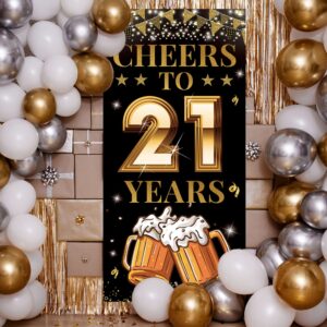 21st Birthday Decorations for Him Her, Cheers to 21 Years Birthday Door Banner, Black Gold 21st Birthday Yard Sign, 21 Birthday Party Backdrop Photo Props Poster for Outdoor Indoor, Fabric, Vicycaty