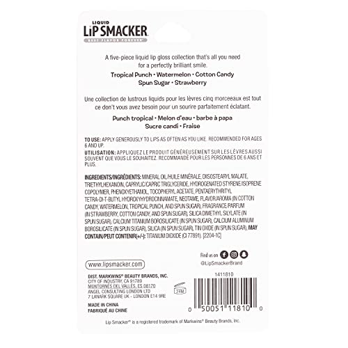 Lip Smacker Holiday Original & Best Flavored Lip Gloss Party Pack, Tropical Punch, Watermelon, Cotton Candy, Spun Sugar, Strawberry