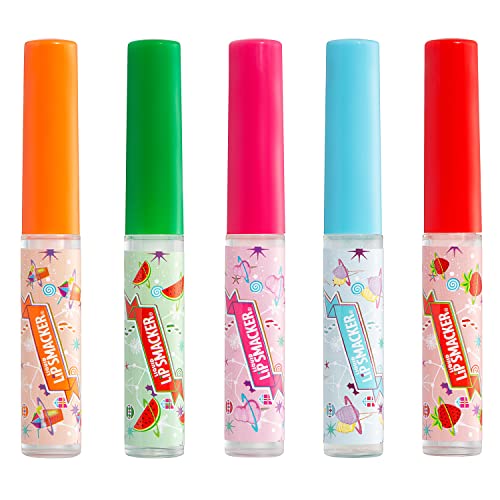 Lip Smacker Holiday Original & Best Flavored Lip Gloss Party Pack, Tropical Punch, Watermelon, Cotton Candy, Spun Sugar, Strawberry