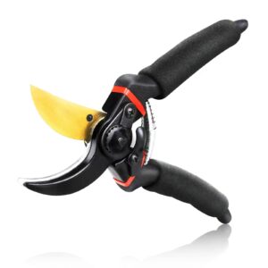 8" professional bypass pruning shears, premium titanium garden shears, sharp hand pruner secateurs, hand pruners, garden clippers hedge shears with non-slip handle garden tools