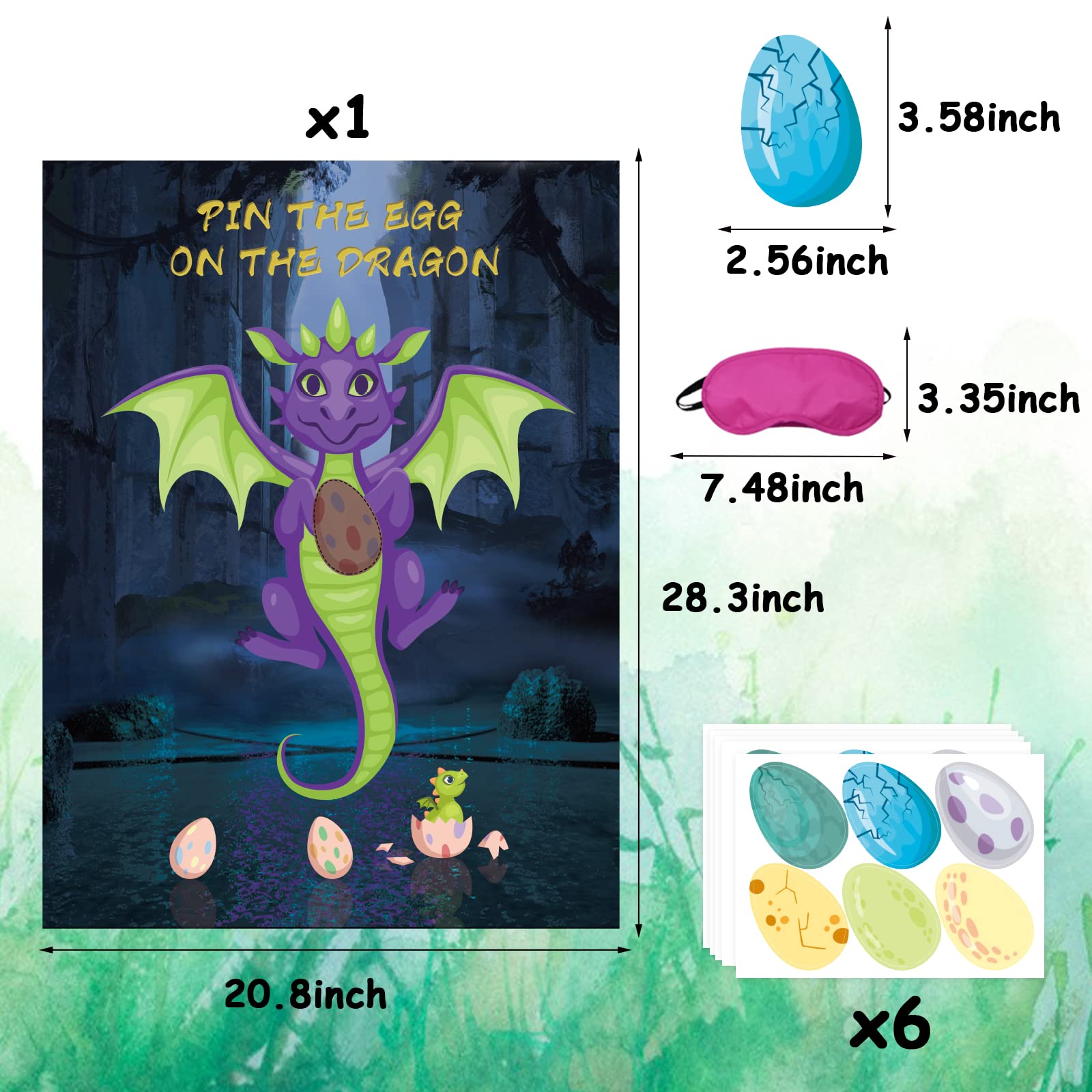 Dragon Party Game Pin The Bow On The Dragon - 36pack Dragon Egg Sticker For Dragon Theme Halloween Christmas Birthday Party Supplies Favors For Kids Girls Boys Magical Dragon Poster Wall Decor