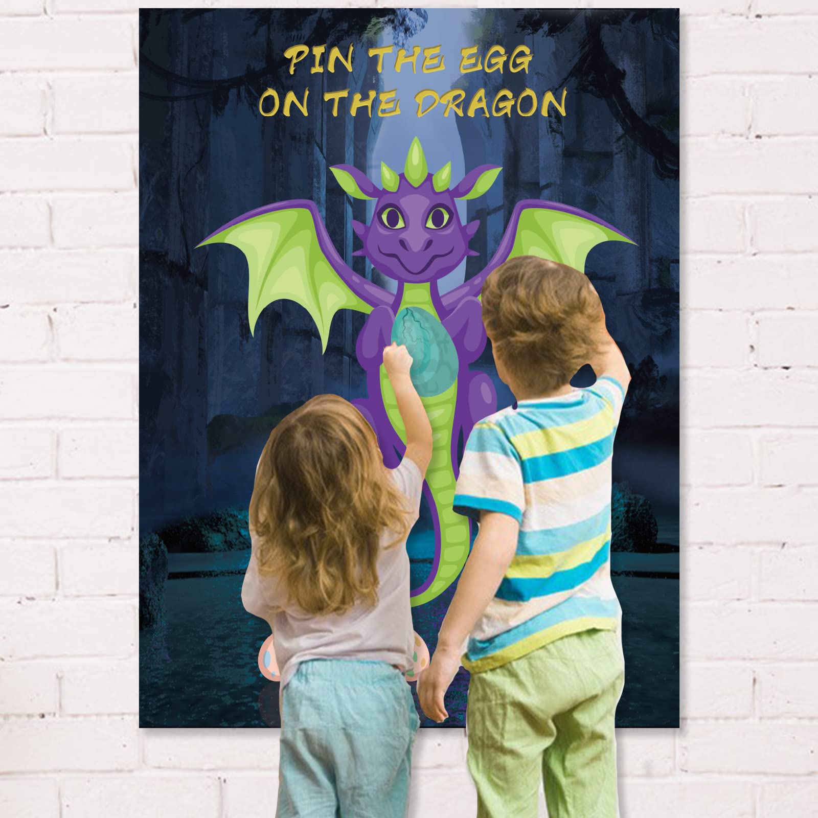 Dragon Party Game Pin The Bow On The Dragon - 36pack Dragon Egg Sticker For Dragon Theme Halloween Christmas Birthday Party Supplies Favors For Kids Girls Boys Magical Dragon Poster Wall Decor