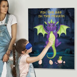 Dragon Party Game Pin The Bow On The Dragon - 36pack Dragon Egg Sticker For Dragon Theme Halloween Christmas Birthday Party Supplies Favors For Kids Girls Boys Magical Dragon Poster Wall Decor