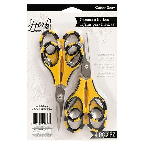 EK Tools Cutter Bee Scissors, 4 pack, Black and Yellow, Multi Pack Scissors for Fabric, Embroidery, Crafting, Herbs, Gardening, Office, Home, and All Purpose