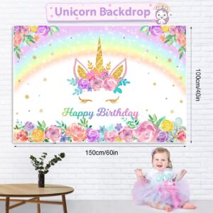 129Pcs Unicorn Theme Birthday Party Decorations Supplies For Girls,Rainbow Unicorn Balloon Garland Arch Kit With Unicorn Backdrop Tablecloth,Fringe Curtain Rainbow Gold Confetti Pink Purple Balloons