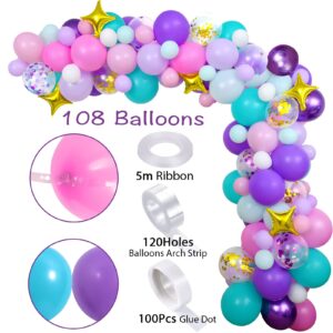 129Pcs Unicorn Theme Birthday Party Decorations Supplies For Girls,Rainbow Unicorn Balloon Garland Arch Kit With Unicorn Backdrop Tablecloth,Fringe Curtain Rainbow Gold Confetti Pink Purple Balloons