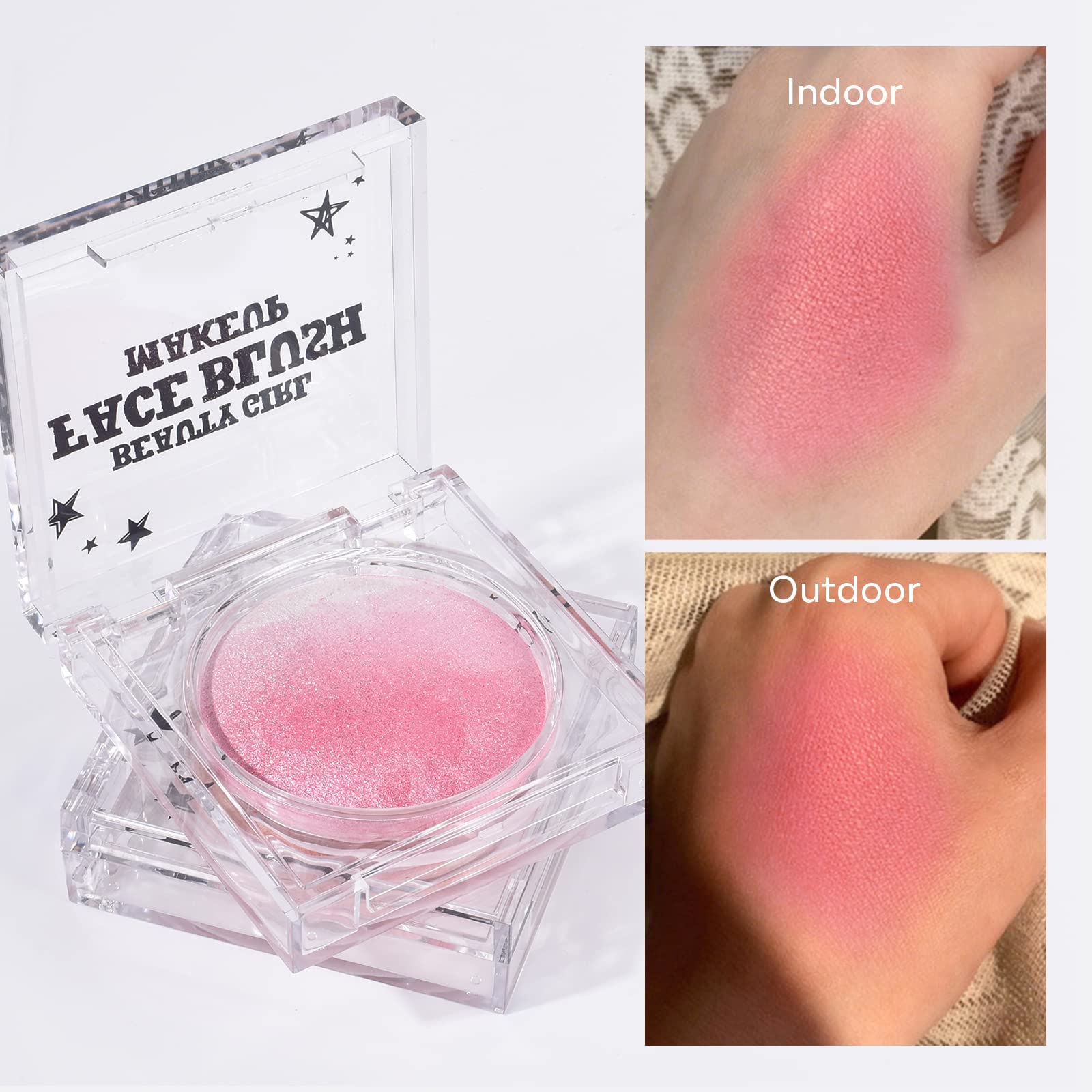 KYDA Pink Blush Powder, Pink Face Highlighter Baked Blush, Shimmer Blush for Natural Glowing Finish, Lasting Lightweight Buildable Easy To Blend-Pink