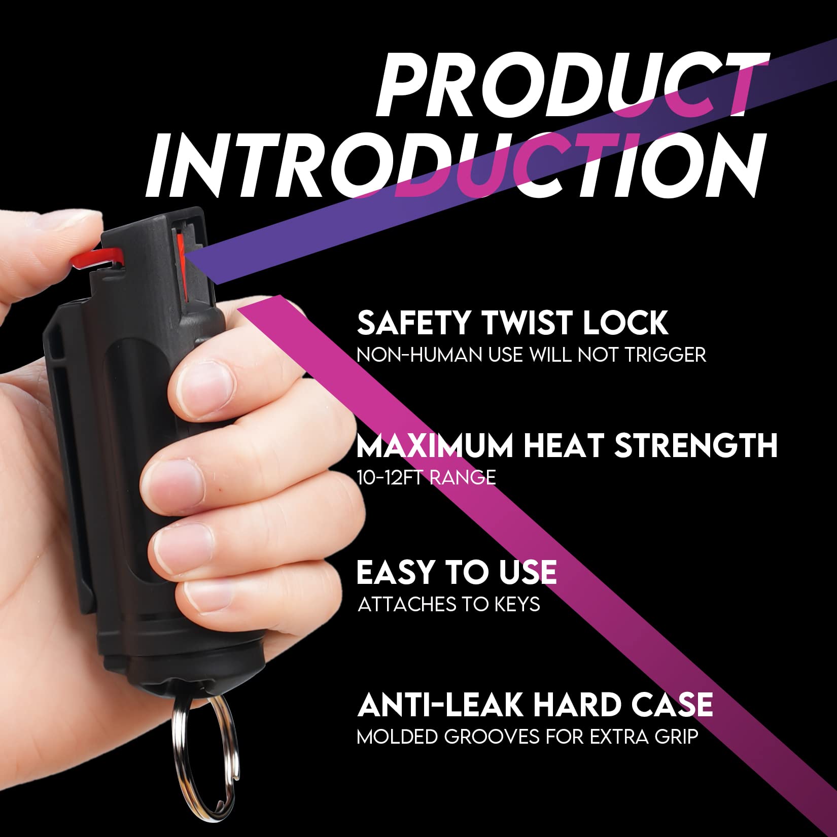 AIMHUNTER Pepper Spray Keychain - Maximum Strength for Easy and Outdoor (Black,Gray,Pink,Purple)