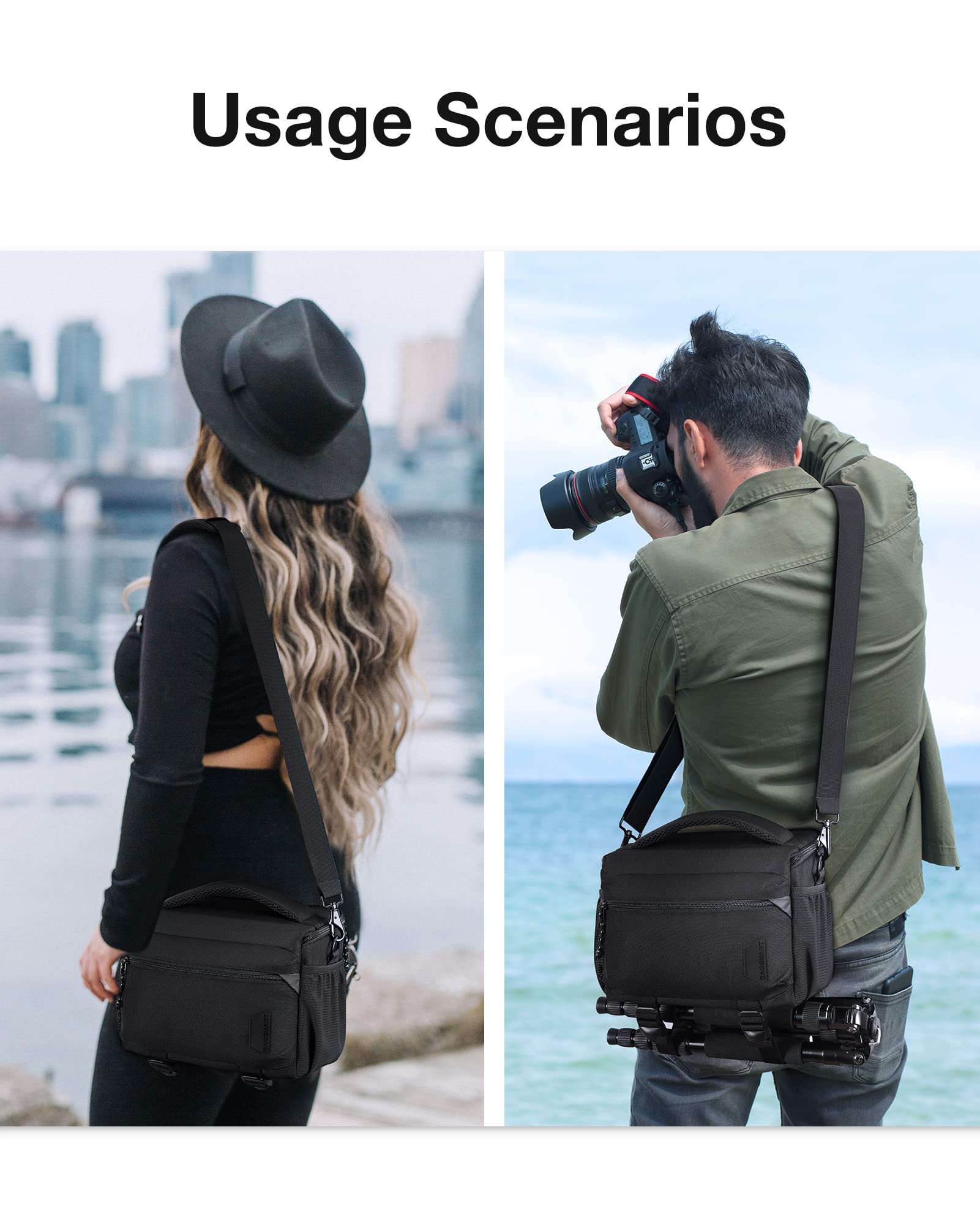 BAGSMART Small Camera Case with Tripod Holder, Compact Camera Shoulder Bags for DSLR/SLR/Mirrorless Cameras, Waterproof Crossbody Bag Women Men, Black