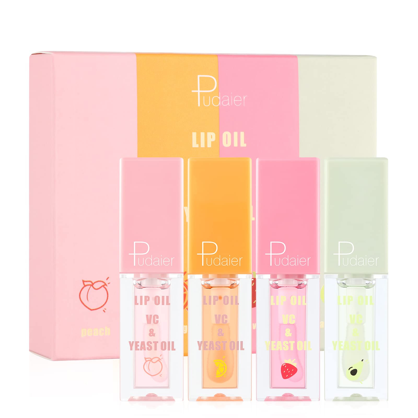 Pudaier Hydrating Lip Oil, Fruit Extract Lip Oil Set Tinted for Dry Lip and Lip Care, Shiny and Moisturizing Transparent Lip Oil Gloss (Mixed Set)