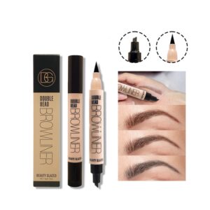 Timipoo 2 in 1 Waterproof Eyebrow Pencil, Tattoo Liquid Pencil with Eyeliner, Micro Fork Tip Applicator, Natural Hair-Like Makeup Precision All Day Wear (03# DARK BROWN)