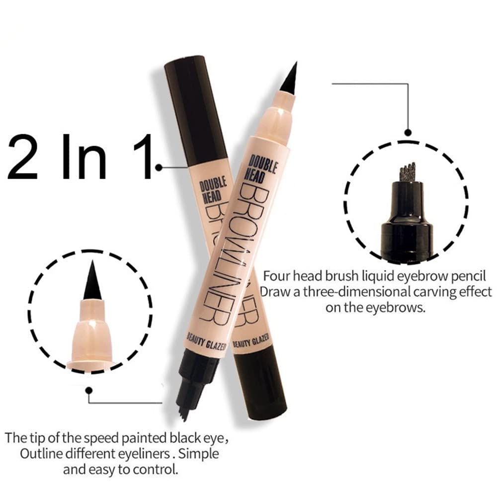 Timipoo 2 in 1 Waterproof Eyebrow Pencil, Tattoo Liquid Pencil with Eyeliner, Micro Fork Tip Applicator, Natural Hair-Like Makeup Precision All Day Wear (03# DARK BROWN)