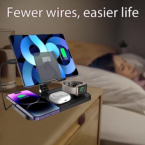 Wireless Charger 4 in 1 for Apple Charging Station for iPhone 15 Pro Max/14/13/12/11 AirPods Pro 2, iPad Stand Dock, Watch Charger for iWatch 9/8/7/6/SE, Charging Station for Apple Multiple Devices