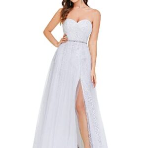 Ever-Pretty Women's Sexy Strapless Lace up Back Tulle High Slit Wedding Dresses for Bride White US6