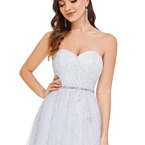 Ever-Pretty Women's Sexy Strapless Lace up Back Tulle High Slit Wedding Dresses for Bride White US6