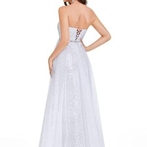 Ever-Pretty Women's Sexy Strapless Lace up Back Tulle High Slit Wedding Dresses for Bride White US6