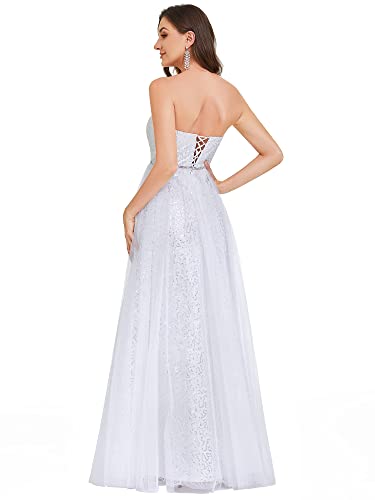 Ever-Pretty Women's Sexy Strapless Lace up Back Tulle High Slit Wedding Dresses for Bride White US6