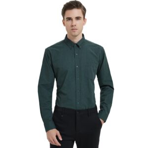 MGWDT Men's Dress Shirts Long Sleeve Oxford Button Down Shirt Classic-Fit Cotton Blouse Wrinkle Resistant Duck Green L 35