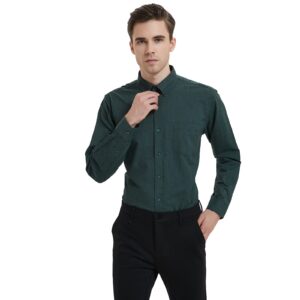 MGWDT Men's Dress Shirts Long Sleeve Oxford Button Down Shirt Classic-Fit Cotton Blouse Wrinkle Resistant Duck Green L 35