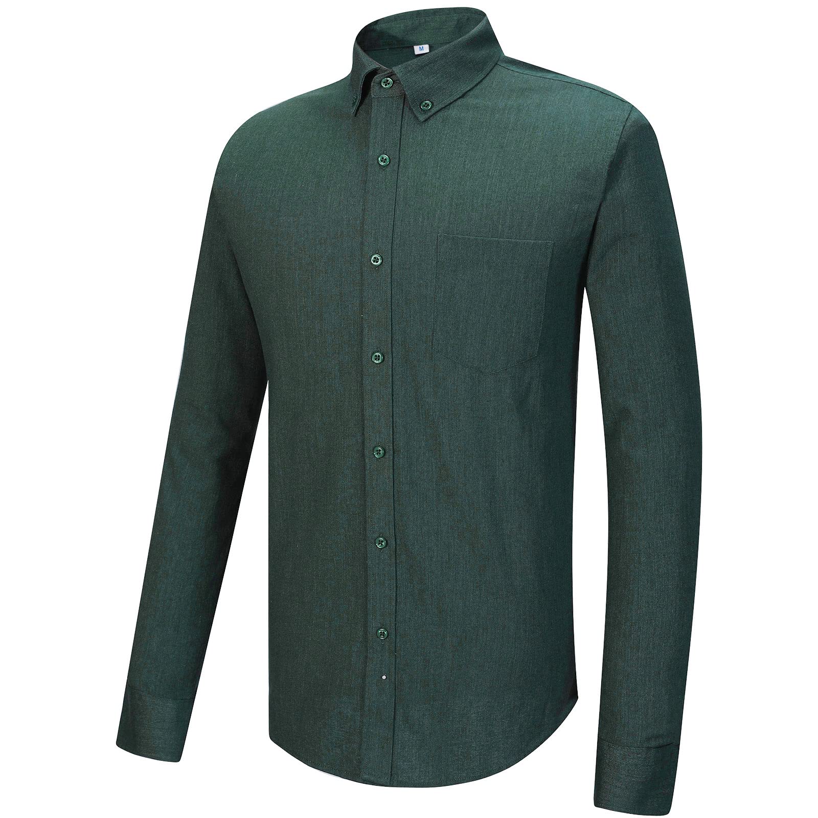 MGWDT Men's Dress Shirts Long Sleeve Oxford Button Down Shirt Classic-Fit Cotton Blouse Wrinkle Resistant Duck Green L 35