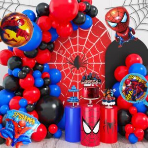 Red Spider Hero Balloons Party Supplies Arch Garland Kit, Red Spider Backdrop, Tablecloth, Cupcake Toppers,for Baby Shower Birthday Graduation Anniversary Party Decorations