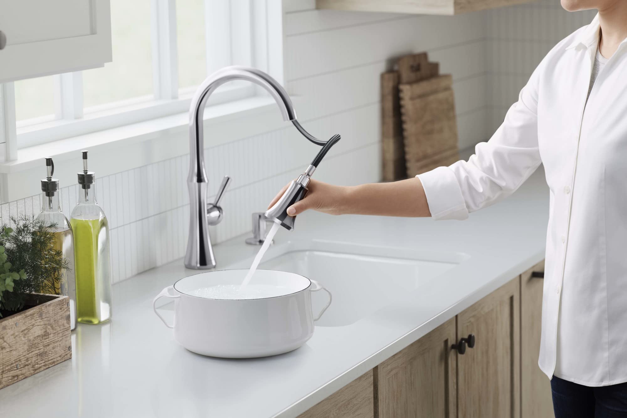 Kohler R28706-SD-CP Kaori Single Handle Kitchen Faucet with Pull Down Sprayer and Soap Dispenser, Polished Chrome