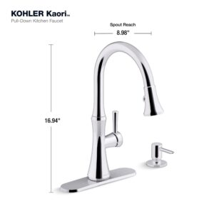 Kohler R28706-SD-CP Kaori Single Handle Kitchen Faucet with Pull Down Sprayer and Soap Dispenser, Polished Chrome