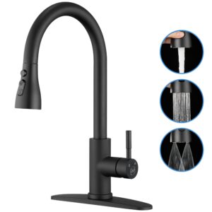 gagalife matte black kitchen faucet with pull down sprayer - high arc stainless steel kitchen sink faucet, 3-function pull out kitchen faucet, single hole single handle sink faucet, modern faucets