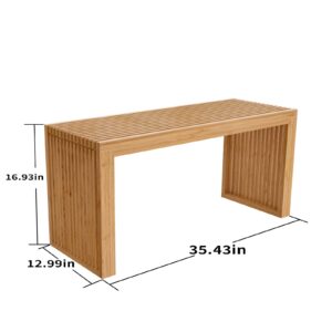 APRTAT Bamboo Dining Bench, 35 inch Farmhouse Decor Indoor Kitchen Table Bench, Entryway Shoe Rack Bench, Outdoor Bench, Solid Bamboo Benches for Living Room, Hallway, Bedroom, Bathroom - Nature