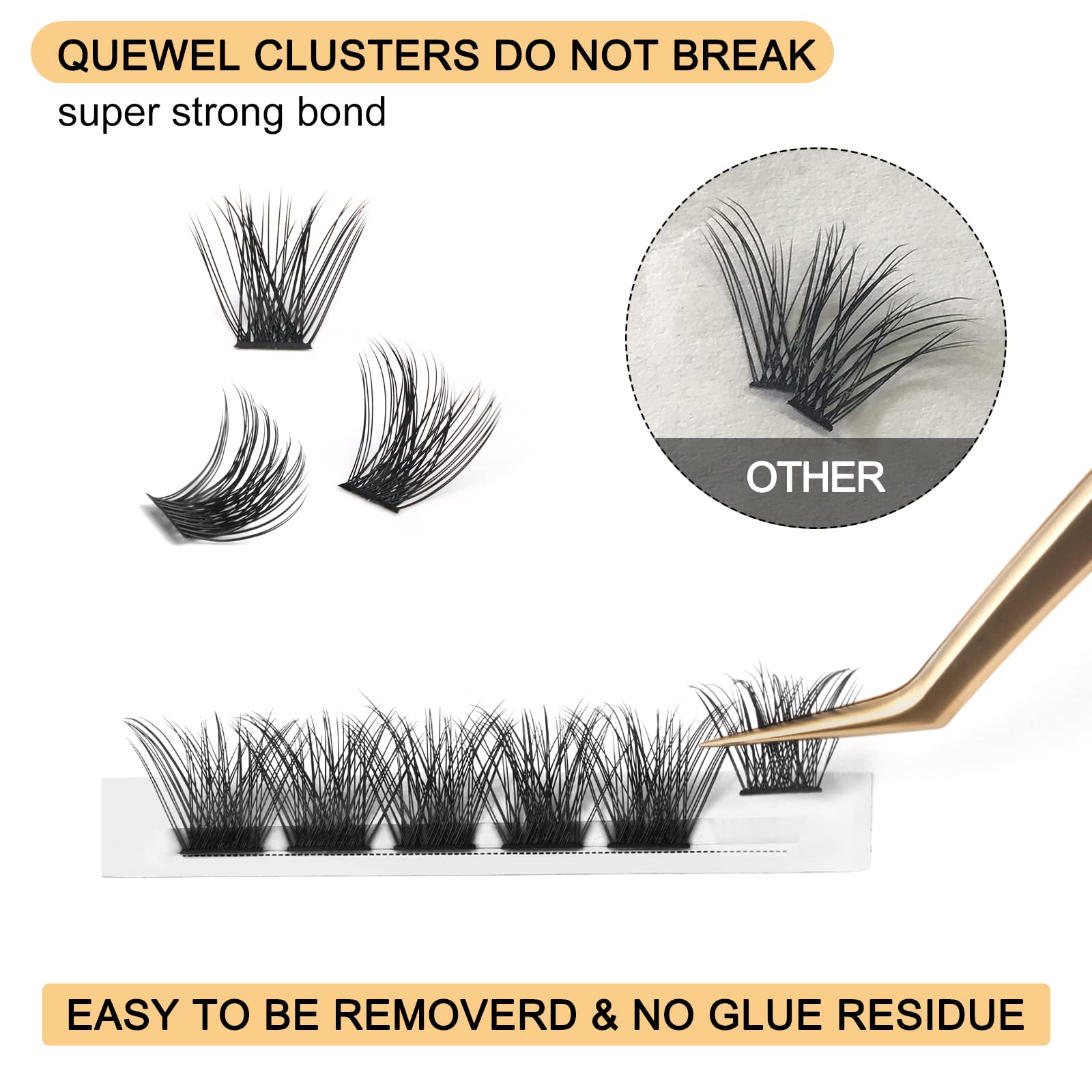 QUEWEL Cluster Lashes 72 Pcs Wide Stem Individual Lashes C/D Curl 8-16mm Length DIY Eyelash Extension False Eyelashes Natural&Mega Styles Soft for Personal Makeup Use at Home (Mega-D-14)