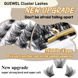 QUEWEL Cluster Lashes 72 Pcs Wide Stem Individual Lashes C/D Curl 8-16mm Length DIY Eyelash Extension False Eyelashes Natural&Mega Styles Soft for Personal Makeup Use at Home (Mega-D-14)