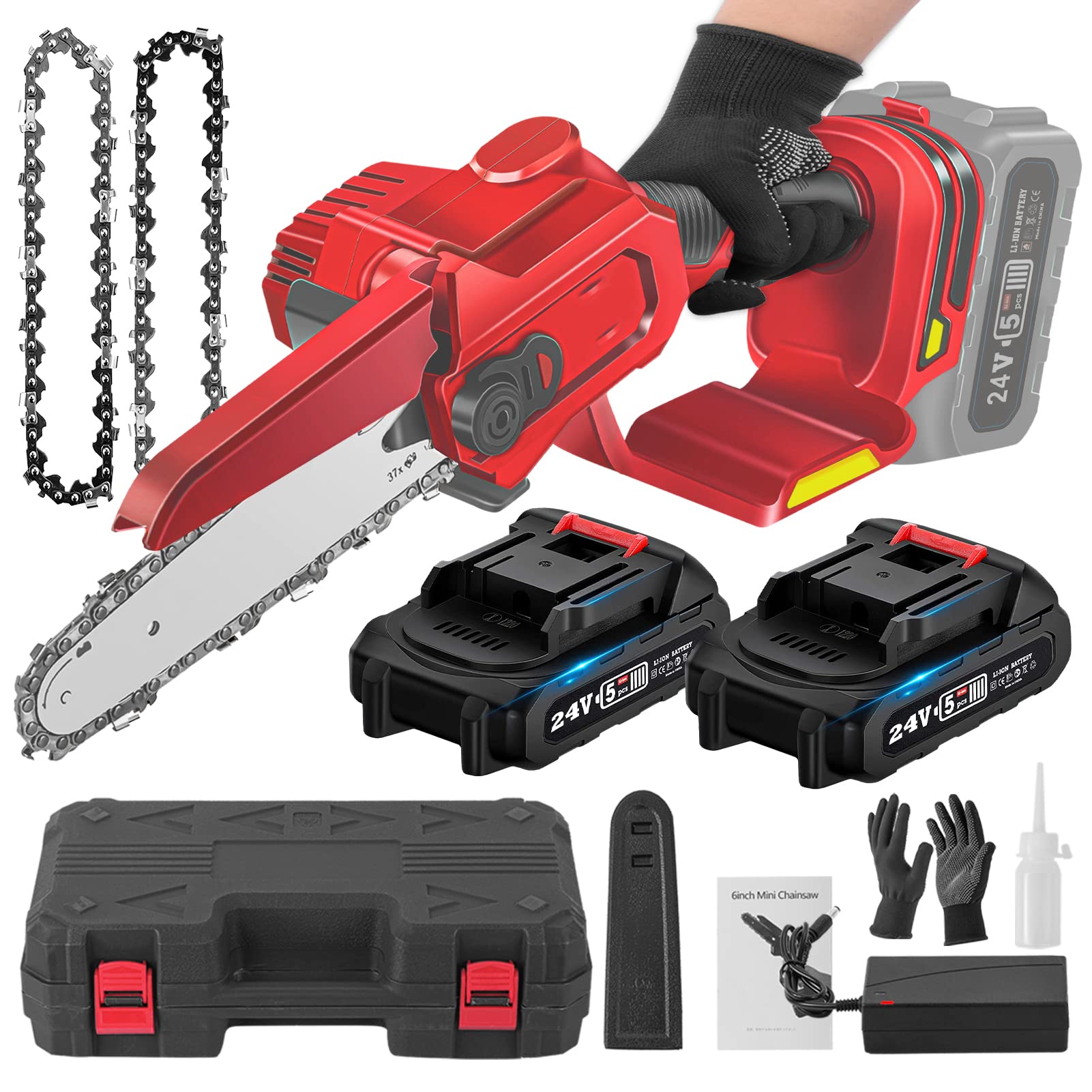 Mini Chainsaw Cordless 6 Inch BRUSHLESS Mini Chainsaw Battery Powered Chainsaw Kit, Small Handheld Cordless Chainsaw with Battery and Charger, 2.6lb Lightweight Portable Chainsaw for Tree Trimming