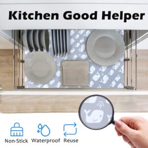 Cabinet Drawer Liner Non Adhesive Shelf Liner 17.5 Inch Wide X 20 Ft Non Slip Washable Kitchen Drawer Protective Liners for Wire Shelf Pantry Refrigerator Shelf Thicken Cupboard Mat Whale Pattern