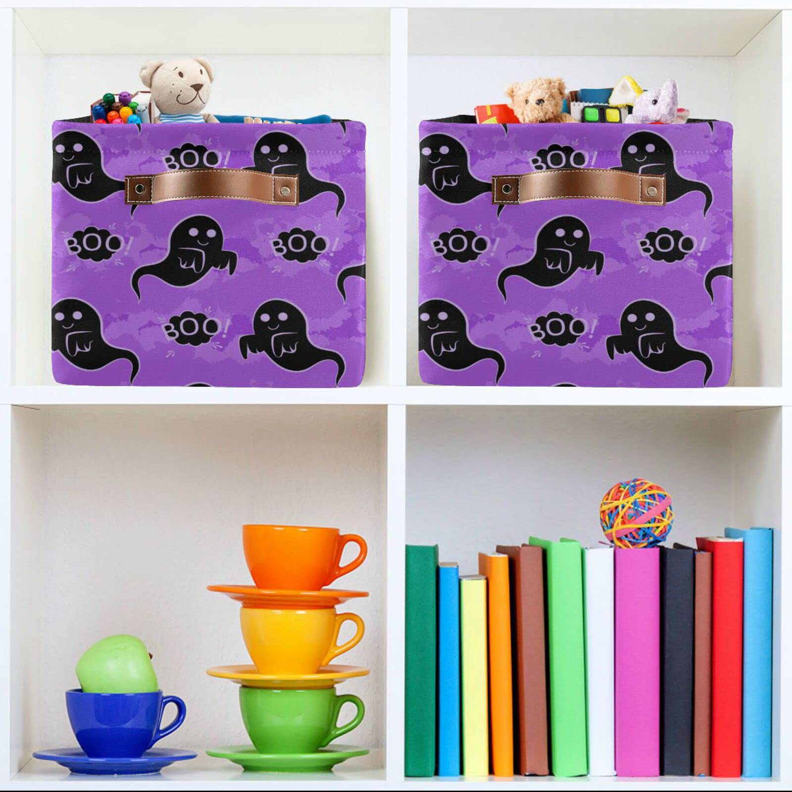 Halloween Spooky Purple Rectangular Storage Basket Large Storage Baskets Collapsible Canvas Basket for Storage Bin for Kids Room Toy Organizer Home Baby Hamper 1 Pieces