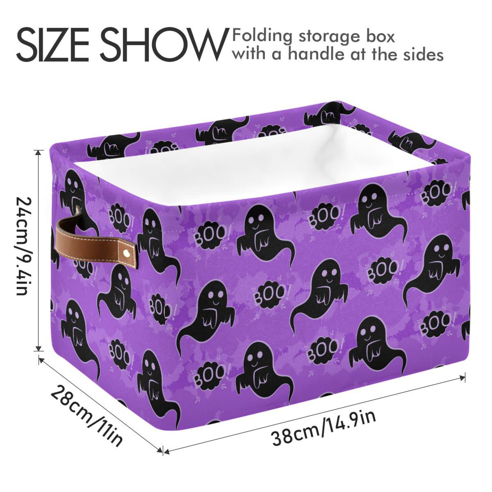 Halloween Spooky Purple Rectangular Storage Basket Large Storage Baskets Collapsible Canvas Basket for Storage Bin for Kids Room Toy Organizer Home Baby Hamper 1 Pieces