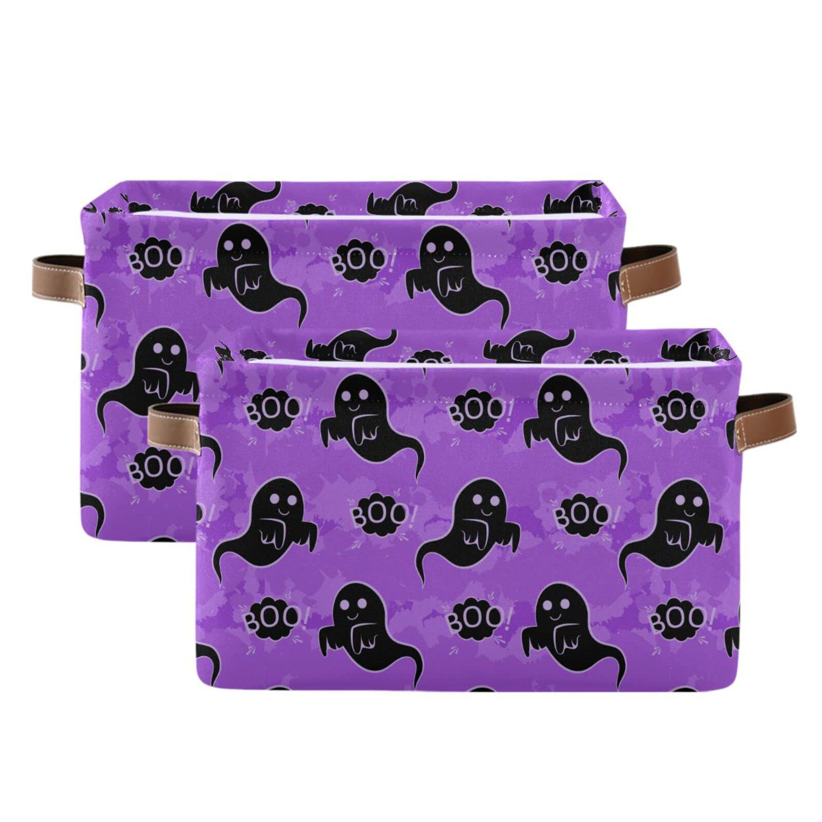 Halloween Spooky Purple Rectangular Storage Basket Large Storage Baskets Collapsible Canvas Basket for Storage Bin for Kids Room Toy Organizer Home Baby Hamper 1 Pieces