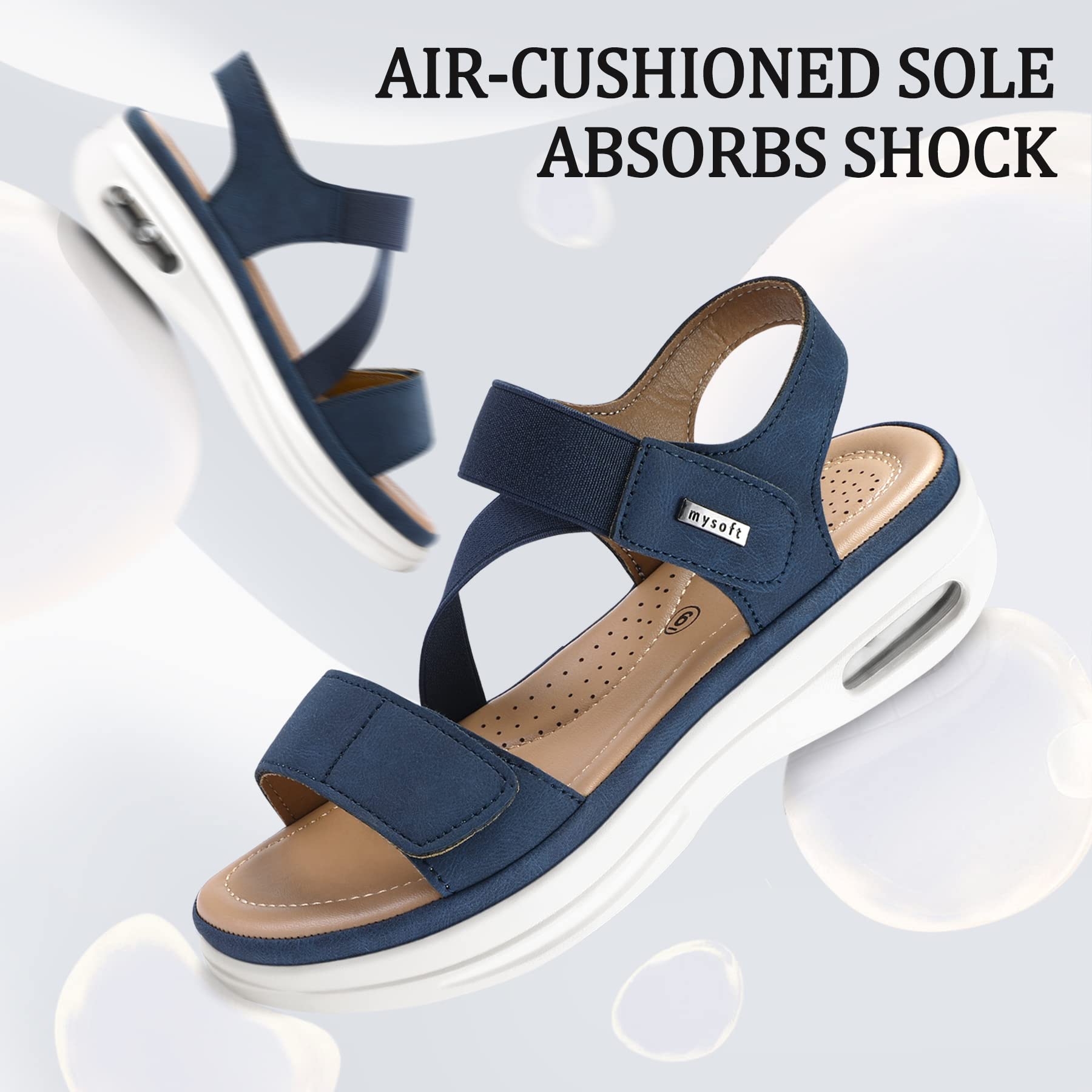 mysoft Women's Summer Walking Sandals Air Cushion Support Platform Ankle Strap Shoes Comfortable Casual Wedge Sandals